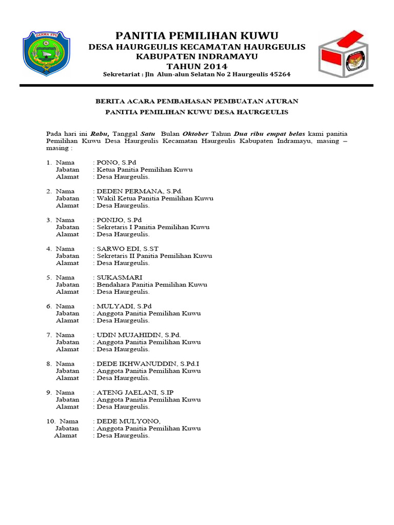 Berita Acara Aturan Panitia Pilwu | PDF | Karier & Perkembangan | Gaya Hidup