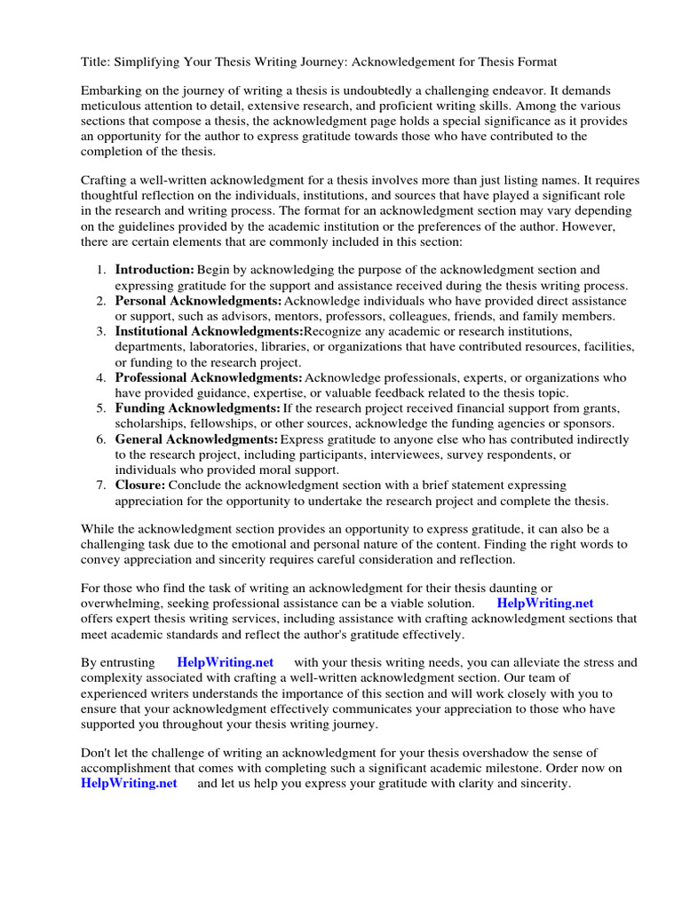 Acknowledgement For Thesis Format | PDF | Thesis