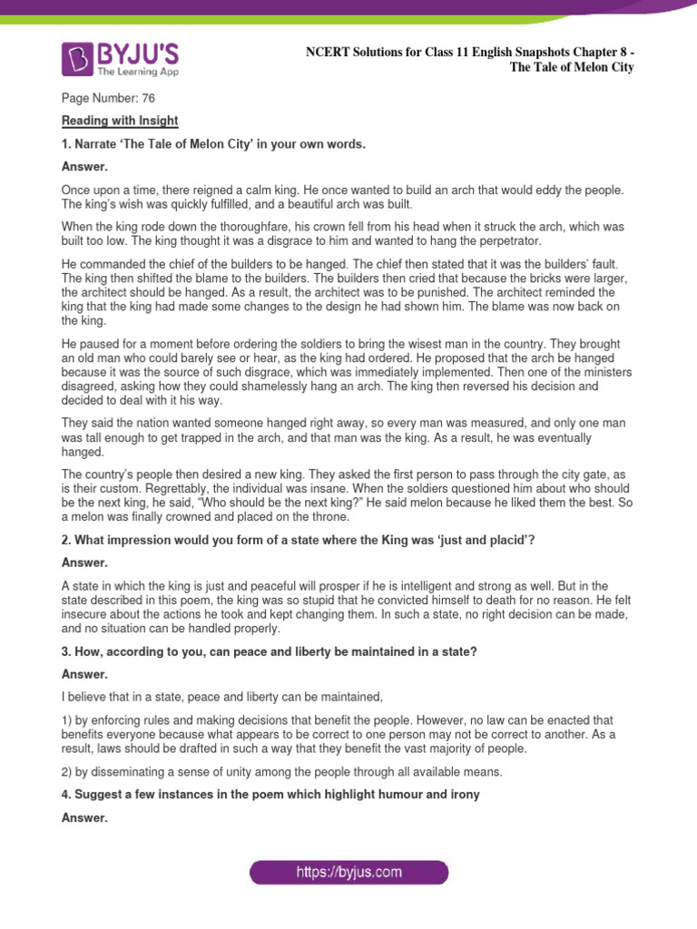 NCERT Solutions For Class 11 English Snapshots Chapter 8 The Tale of ...