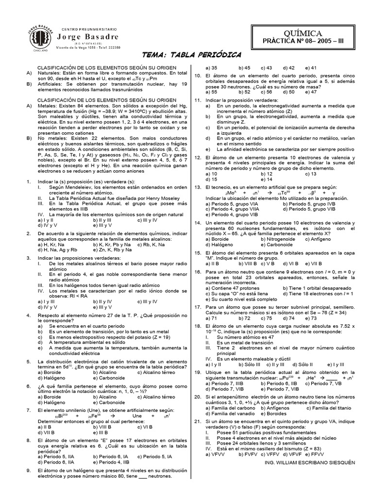 Química Pre - Pract 8 - 2023 - I | PDF | Tabla periódica | Rieles