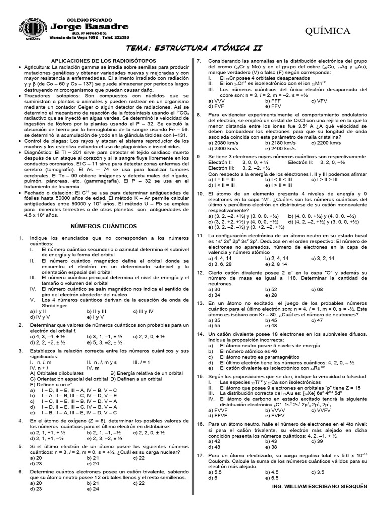 Química Pre - Pract 7 - 2023 - I | PDF | Orbital atómico | Electrón