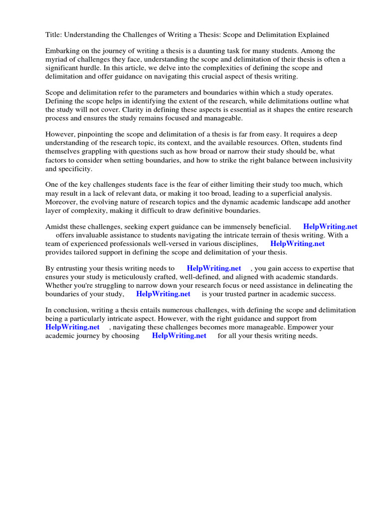 Scope and Delimitation Thesis PDF | PDF | Thesis | Scope (Computer Science)