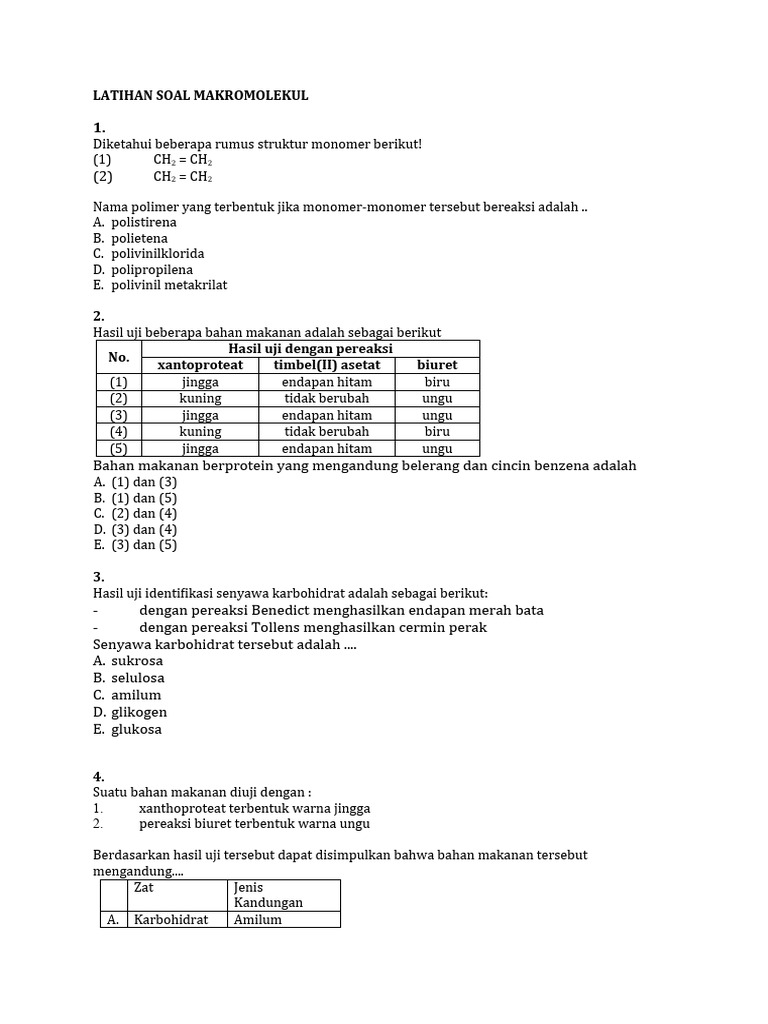 Latihan Soal Makromolekul Lengkap | PDF