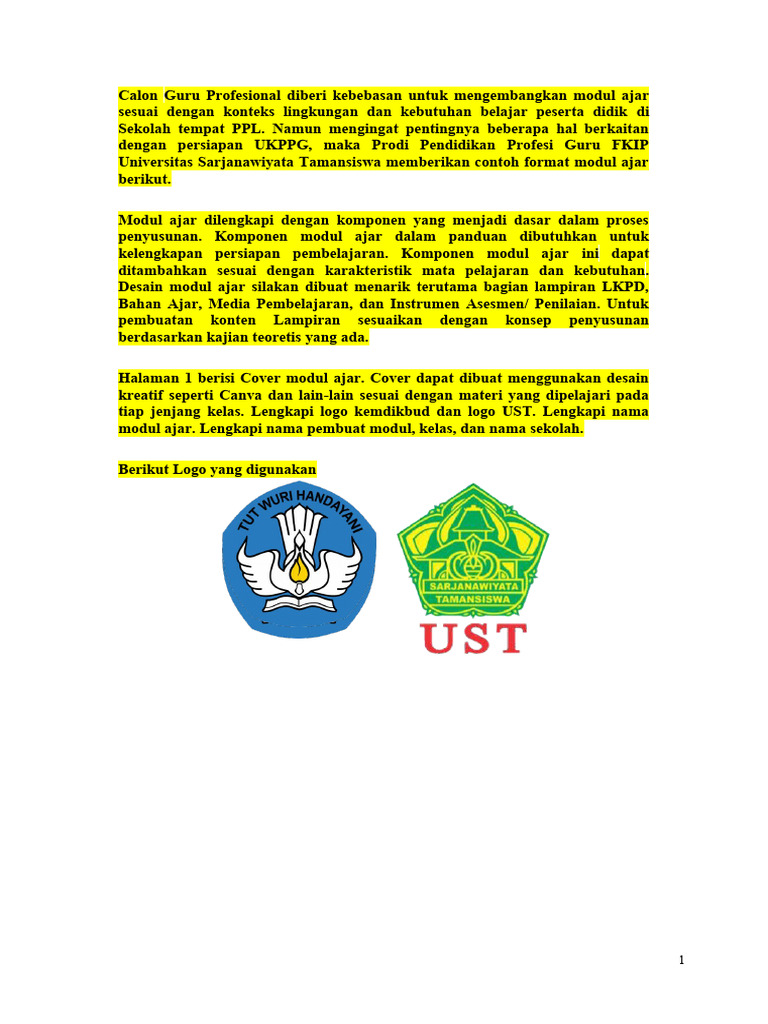 Contoh Format Modul Ajar - PPG Prajab UST 2023 | PDF
