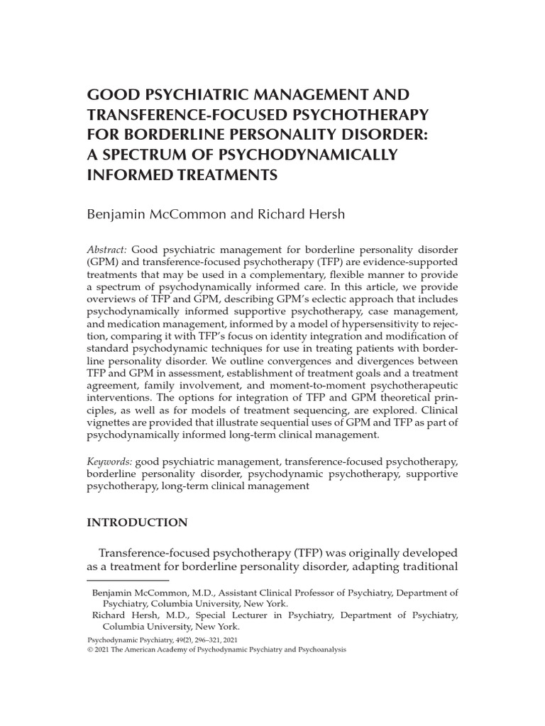 2021-07 McCommon GPM y TFP | PDF | Borderline Personality Disorder ...