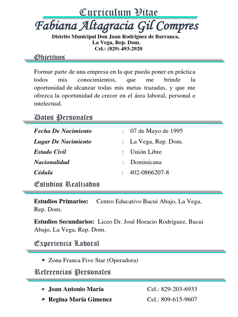 Curriculum Vitae de Fabiana Gil Compres | PDF | Crecimiento personal y profesional | Negocios