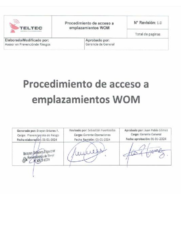 Procedimiento de Acceso A Emplazamientos WOM | PDF | Helicóptero | Pie