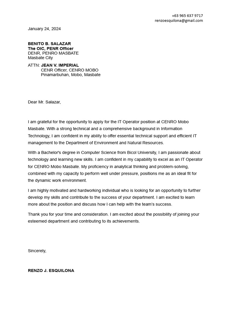 Application Letter Denr | PDF | Career & Growth | Business