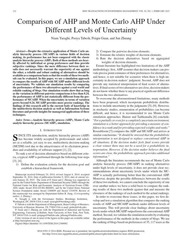 Comparison of AHP and Monte Carlo AHP Under Different Levels of ...