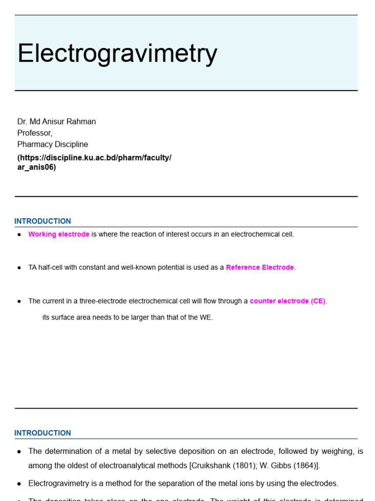 Electrogravimetric Analysis | PDF | Electrode | Electrochemistry