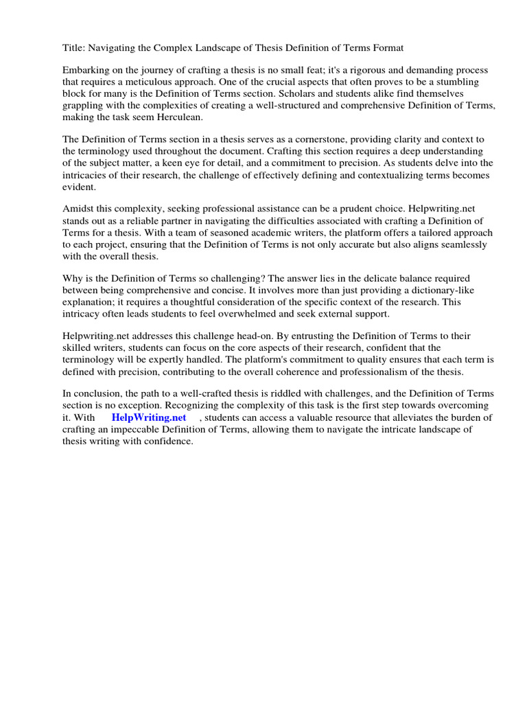 Thesis Definition of Terms Format | PDF | Essays | Thesis