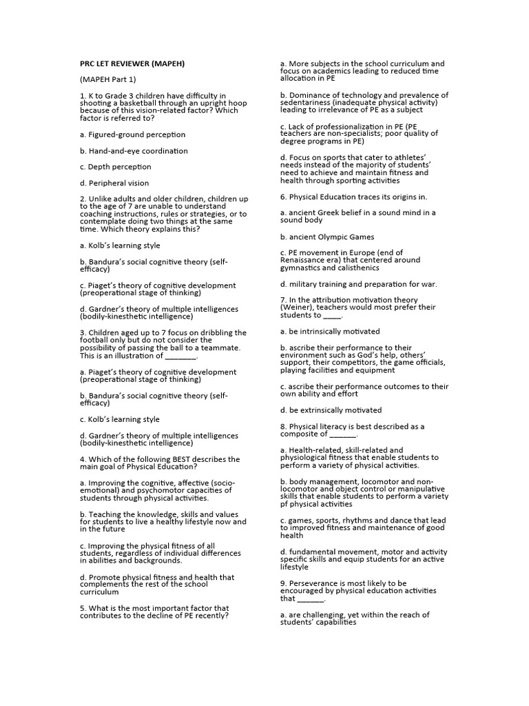 Mapeh PRC Let Reviewer | PDF | Baseball Field | Educational Assessment