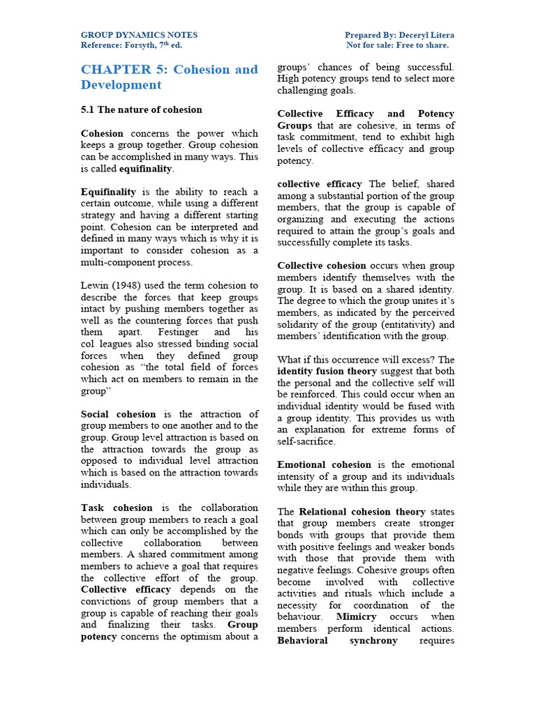 Group Dynamics Notes | PDF | Conformity | Group Cohesiveness
