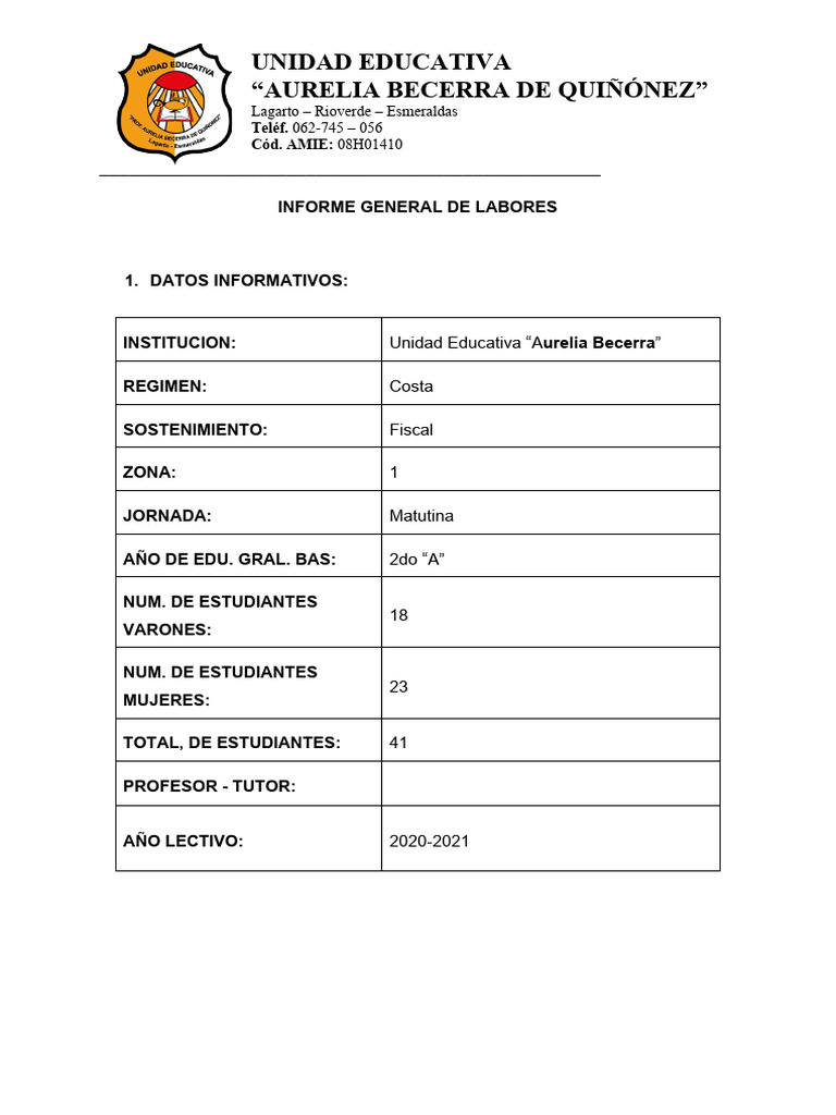 Informe Final de Labores 2020-2021 Revisar | PDF