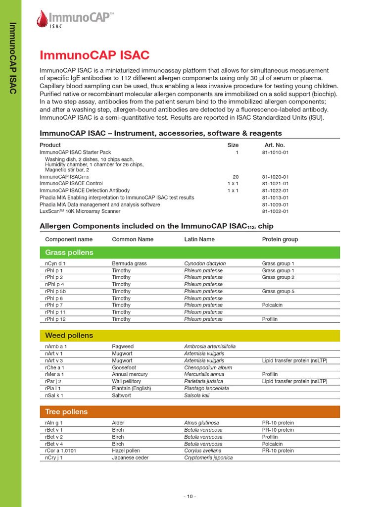 ImmunoCAP ISAC Allergen Testing Kit | PDF | Immunoassay