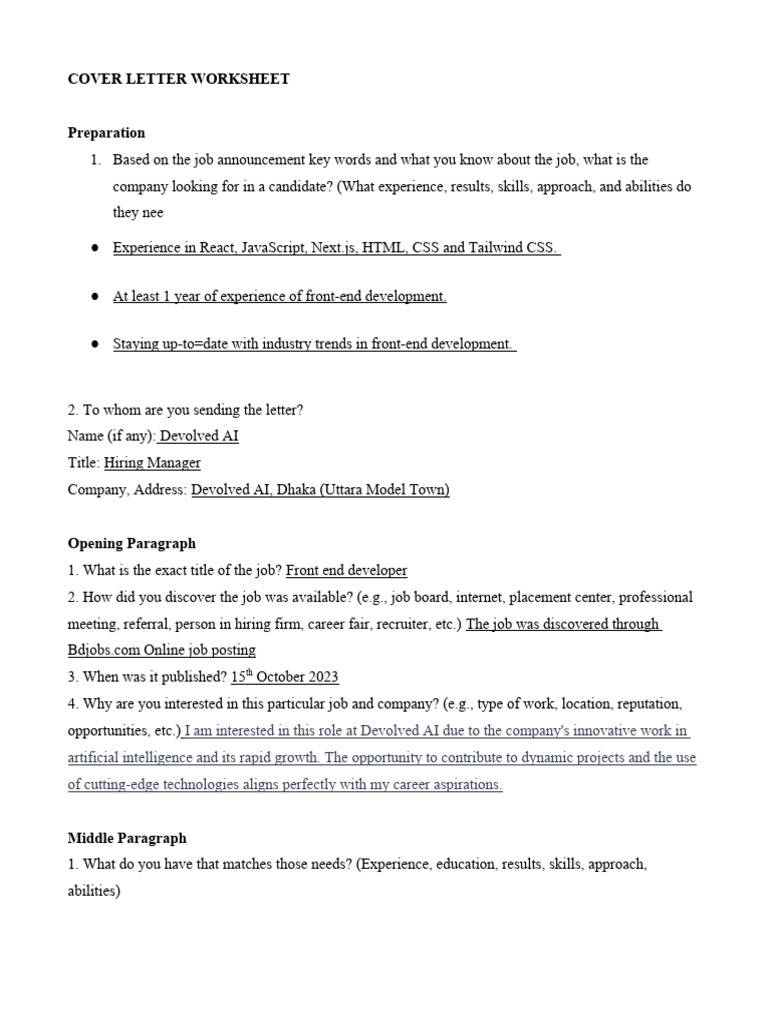 Cover Letter Worksheet | PDF | Hypertext | Computing