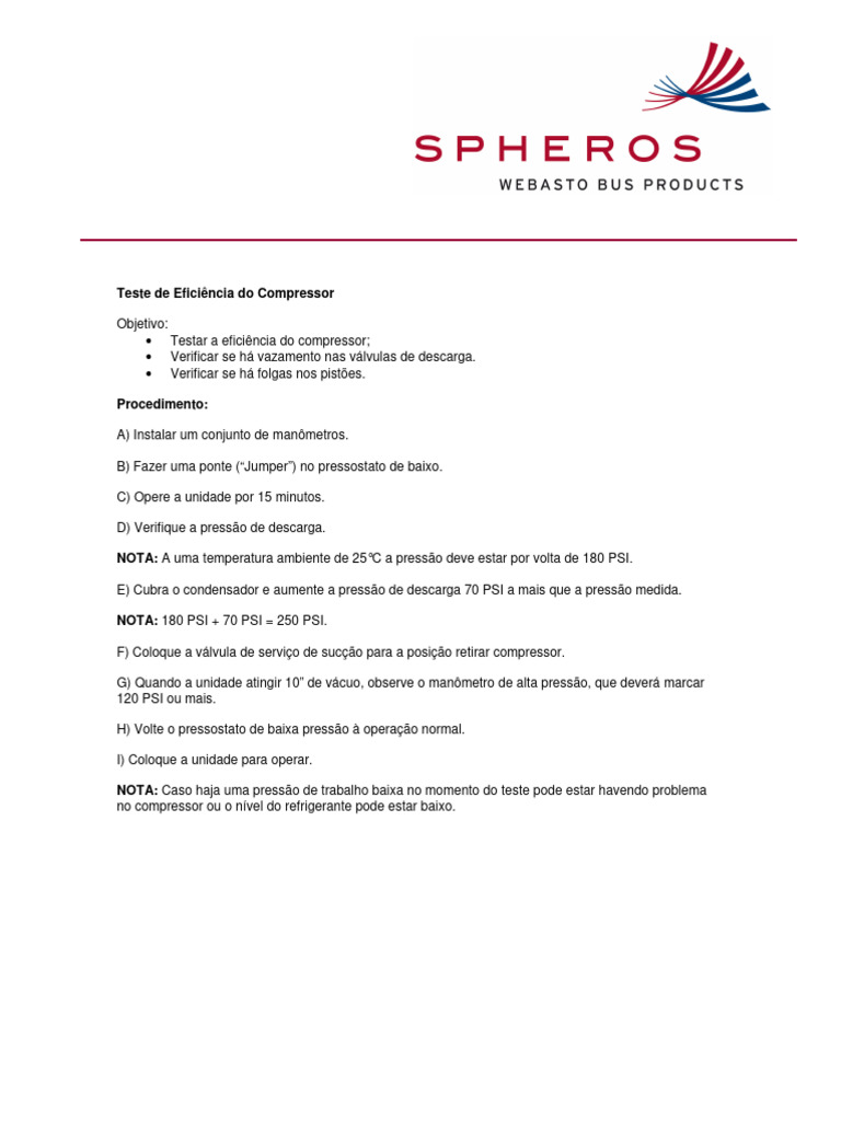 Teste de Eficiência do Compressor | PDF
