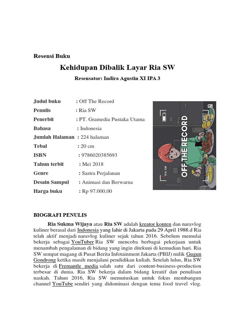 Resensi Buku Off The Record - Indira Agustin Xi Ipa 3 | PDF