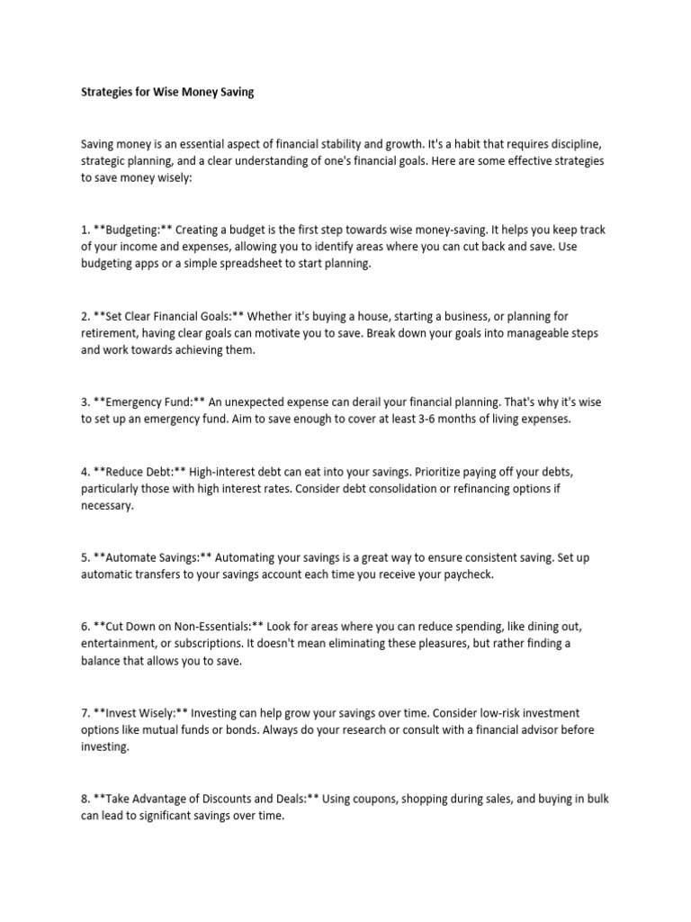 Strategies For Wise Money Saving | PDF | Business