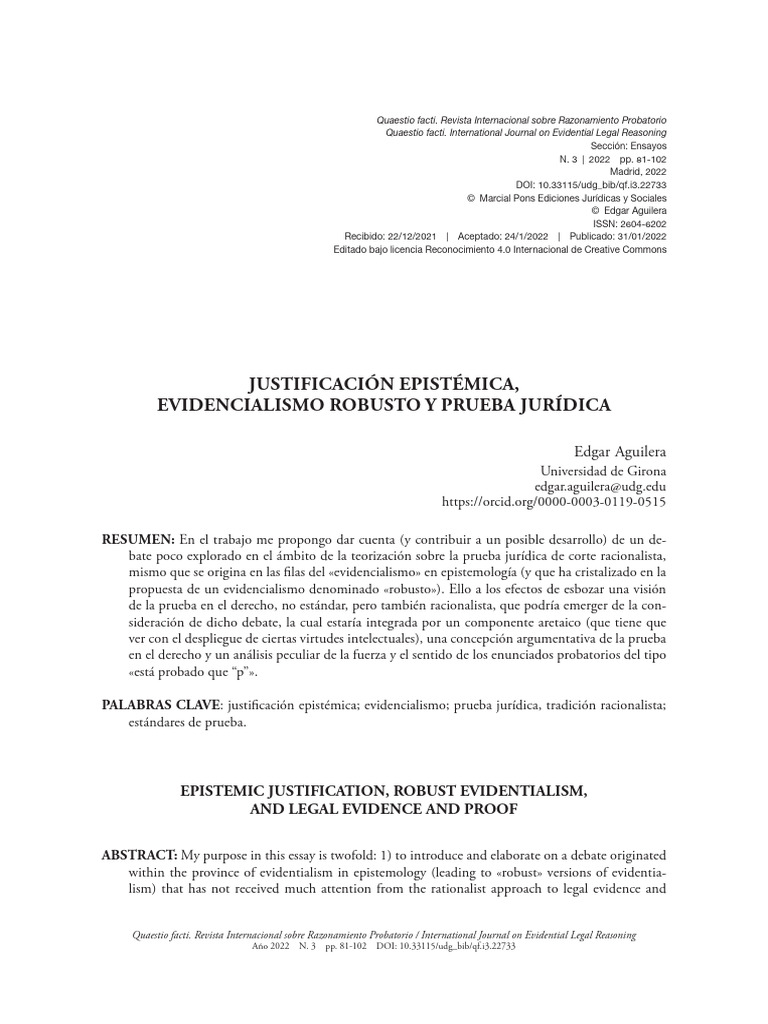 Justificacion Epistemica Evidencialismo | PDF | Evidencia | Verdad