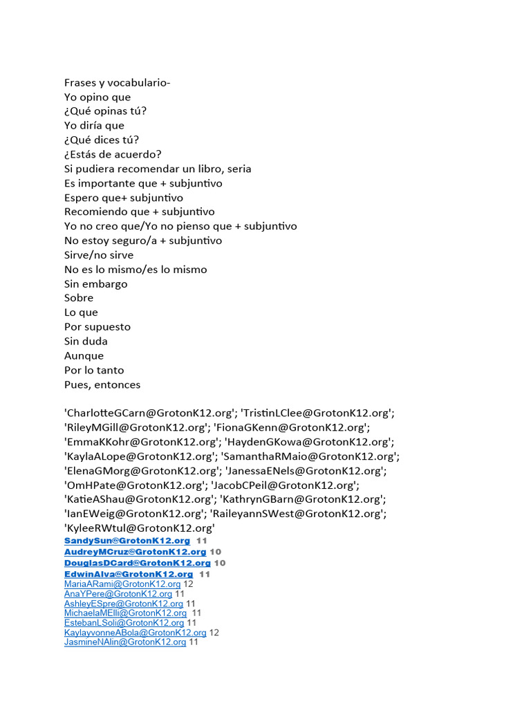 Frases y Vocabulario Ingenio Humano P. 117 | PDF