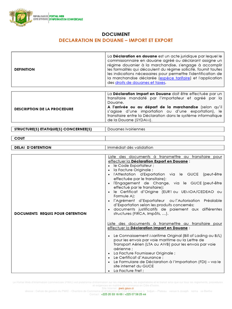 Déclaration en Douane: Guide Pratique | PDF | Connaissement