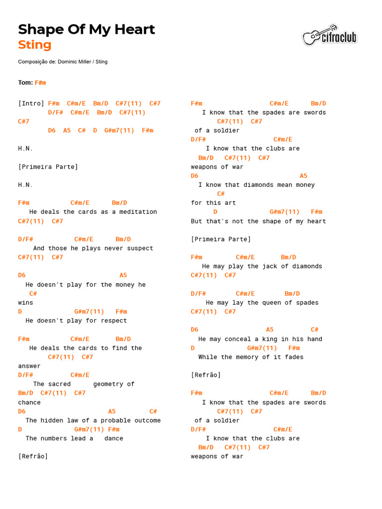 Shape of My Heart Guitar Chords | PDF