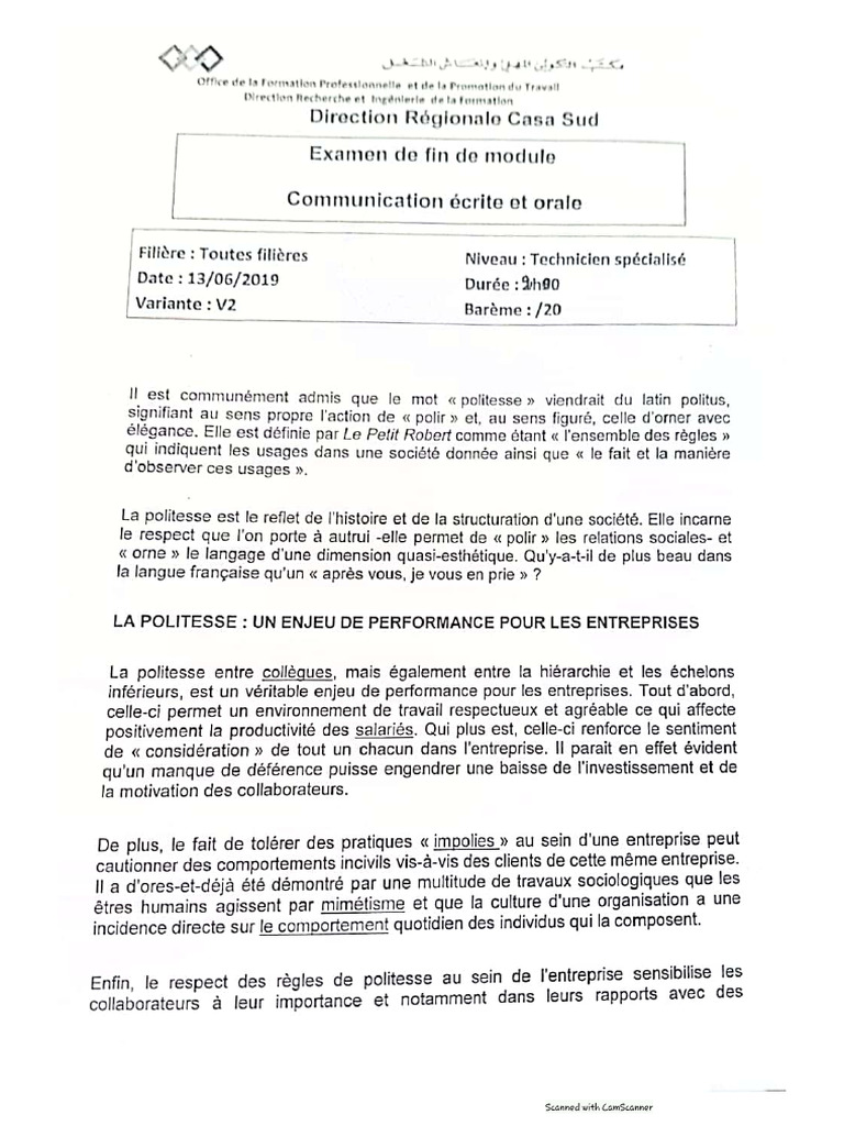 EFM (TS) Communication V2 - (WWW - Diploma.ma) | PDF