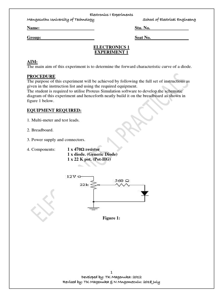 ELECTRONICS 1 practicals 2018 | PDF | Electronics | Diode