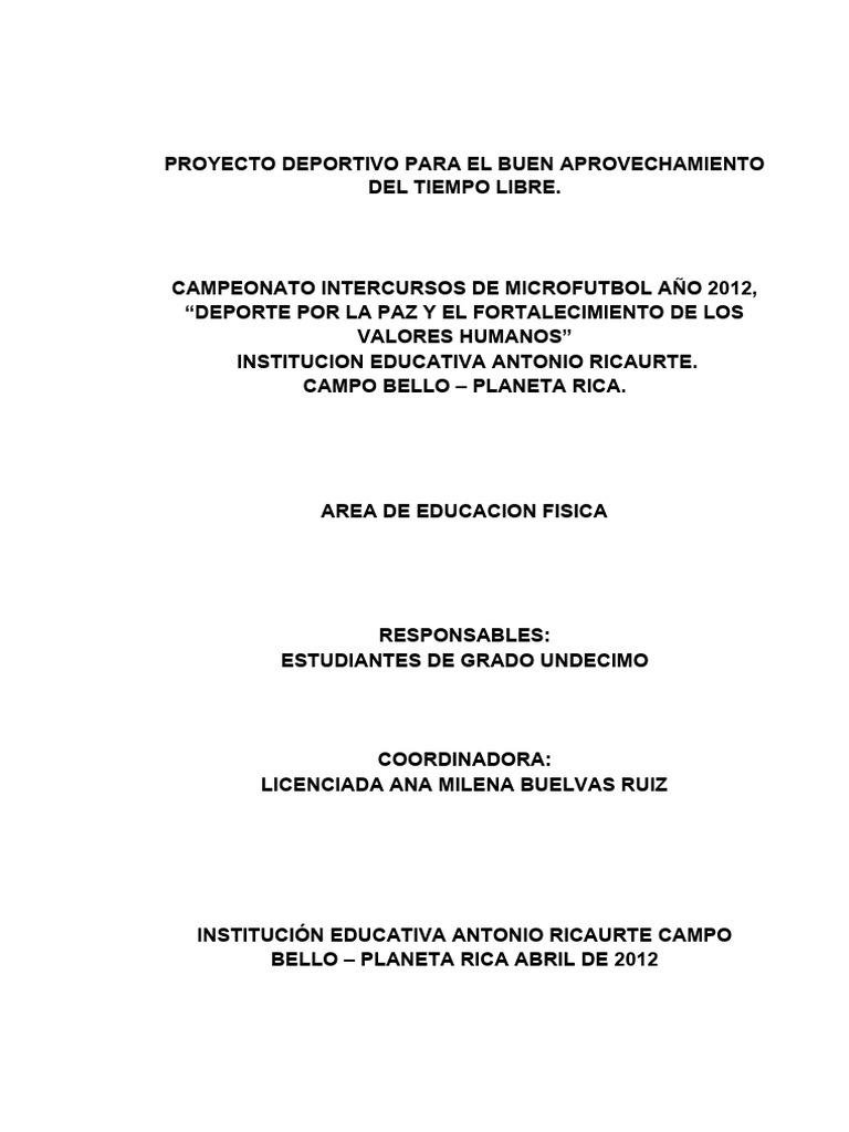 PROYECTO-DEPORTIVO | PDF | Deportes | Institución