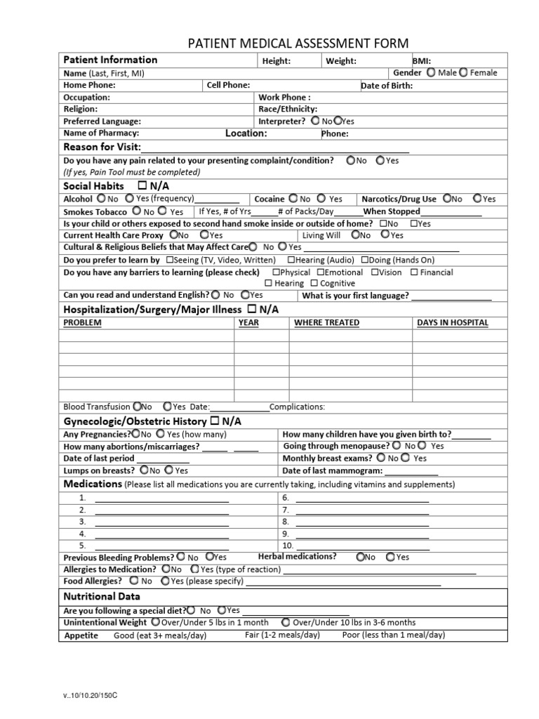 Patient Assessment Form For Adults | PDF | Cancer | Breast Cancer