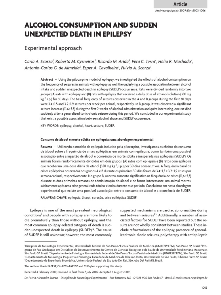 Alcohol Consumption and Sudden Unexpected Death in Epilepsy | PDF ...