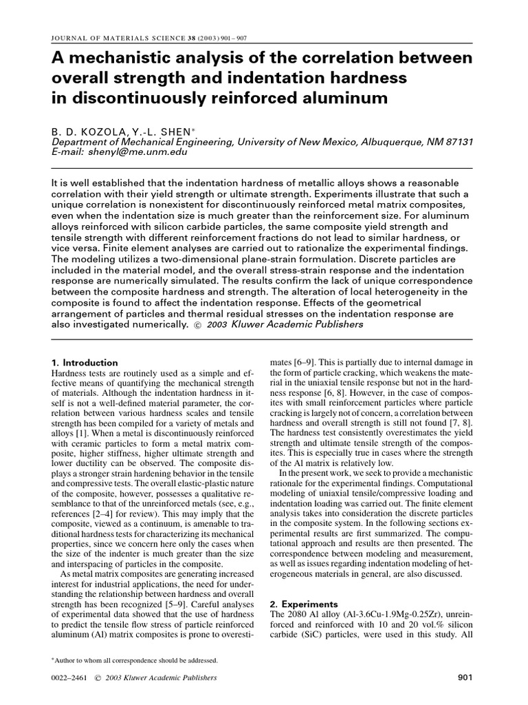 2003 A Mechanistic Analysis of The Correlation Between Overall Strength and Indentation Hardness ...