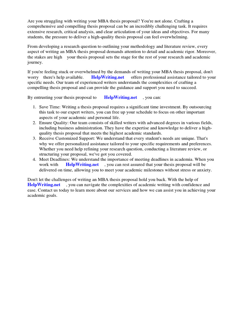 Mba Thesis Proposal Sample | Download Free PDF | Thesis | Methodology