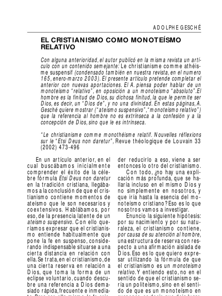Gesche, Adolphe-El Cristianismo Como Monoteismo Relativo | PDF | Dios ...
