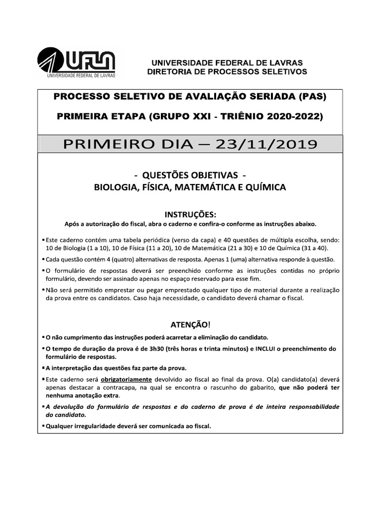 Prova PAS 2019 - Etapa 1 - 1 dia | PDF
