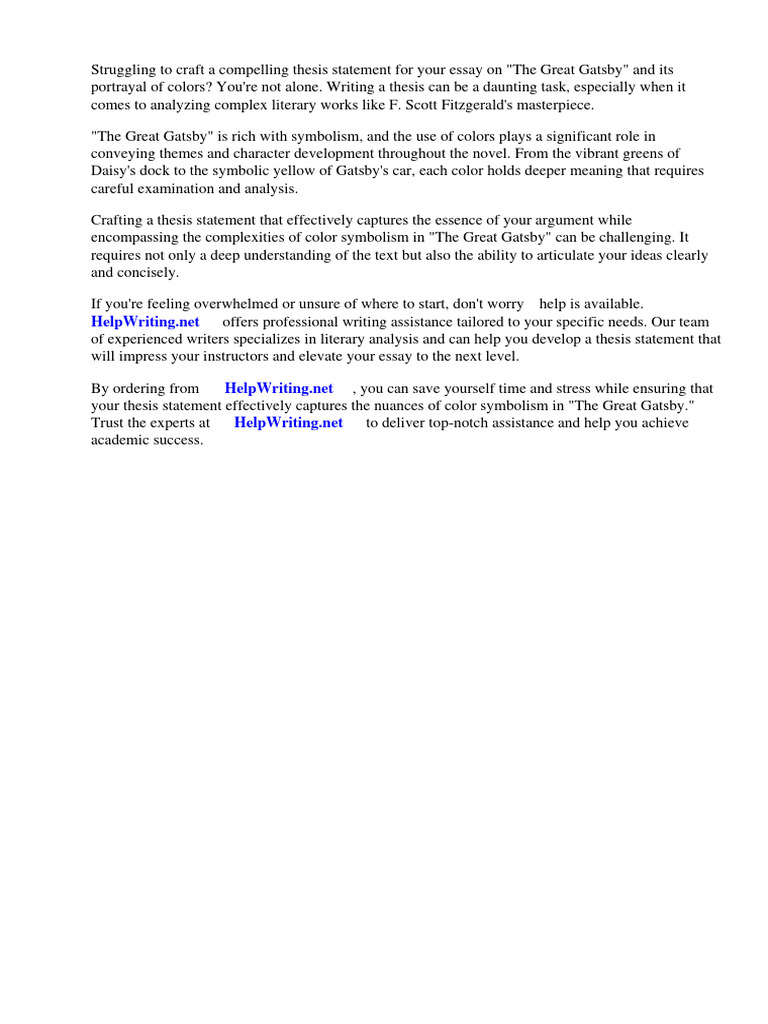 Thesis Statement for Great Gatsby Colors | PDF | The Great Gatsby | F ...
