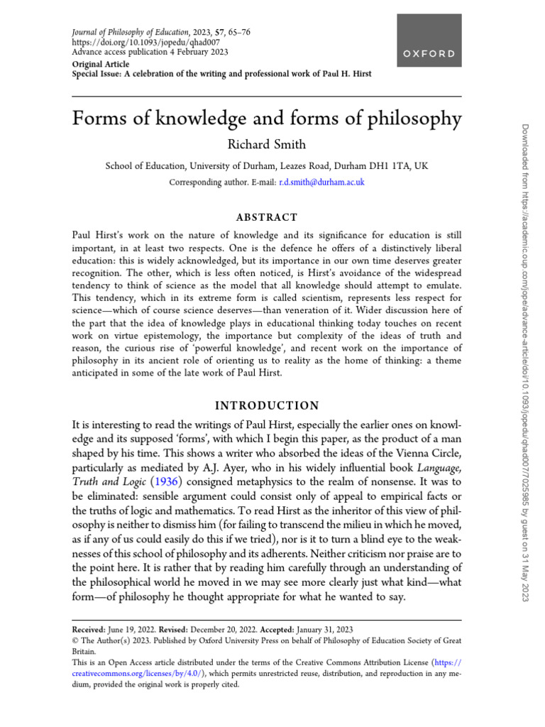 Forms of Knowledge and Forms of Philosophy | PDF | Epistemology | Knowledge