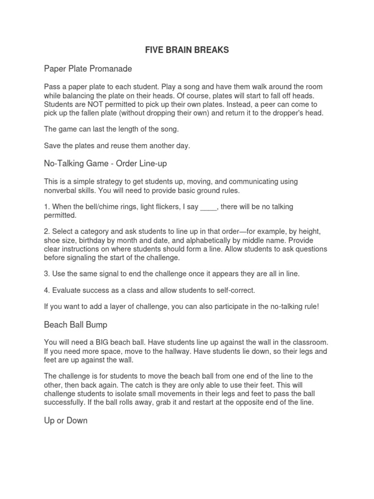 Five Brain Breaks | PDF