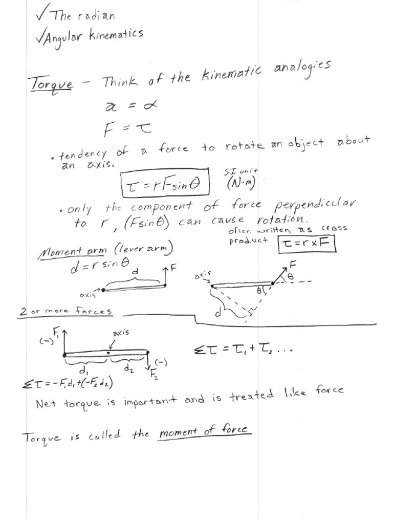 Torque and Moment of Inertia Notes | PDF