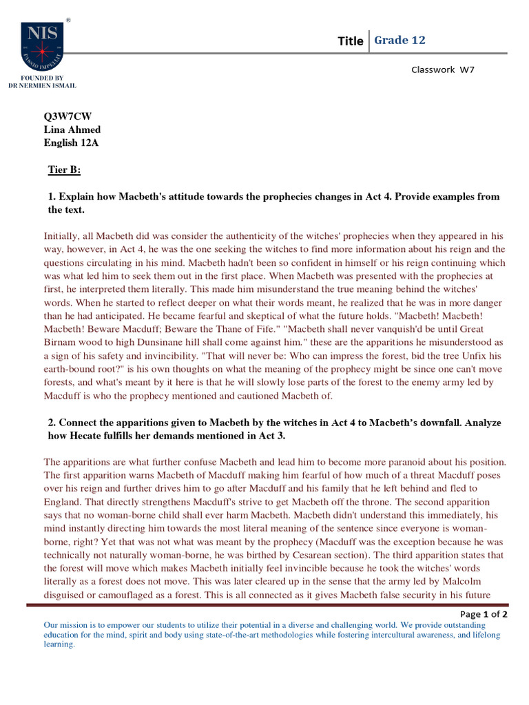 Macbeth Act 4 Worksheet | Download Free PDF | Macbeth