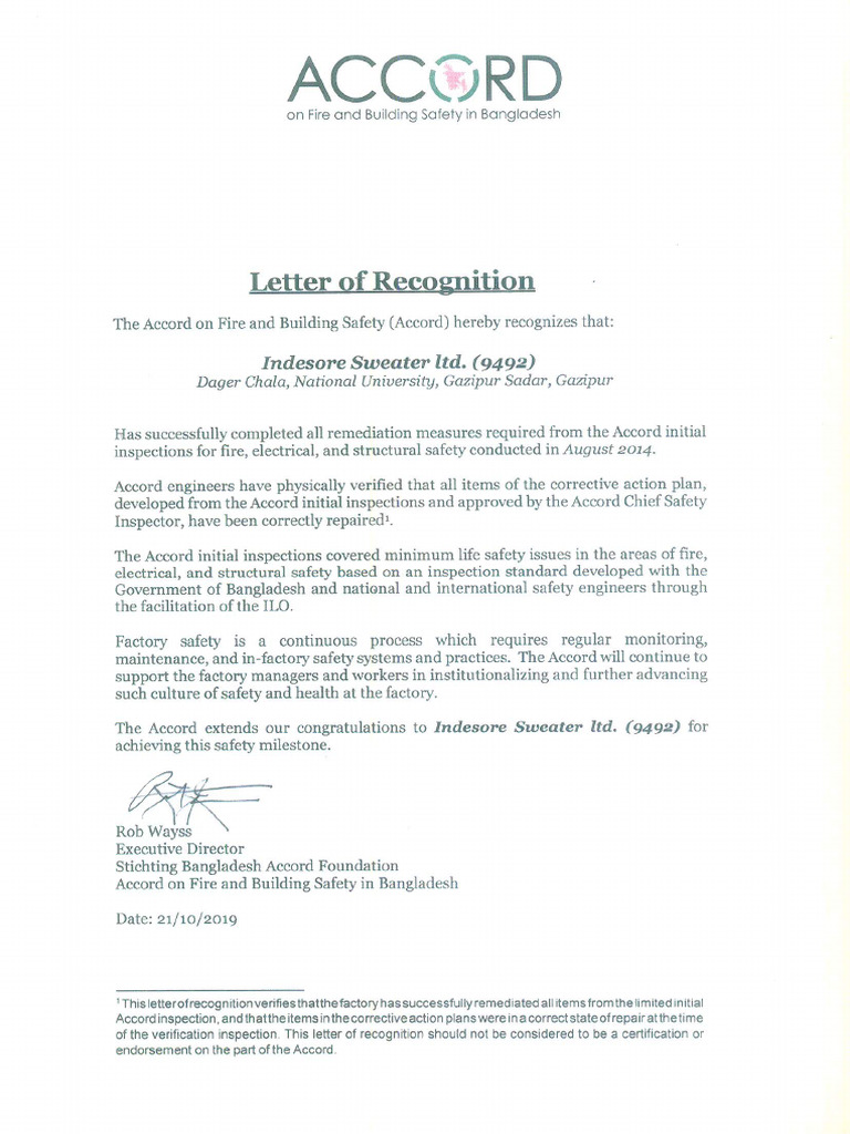 Accord Recognition Letter | PDF