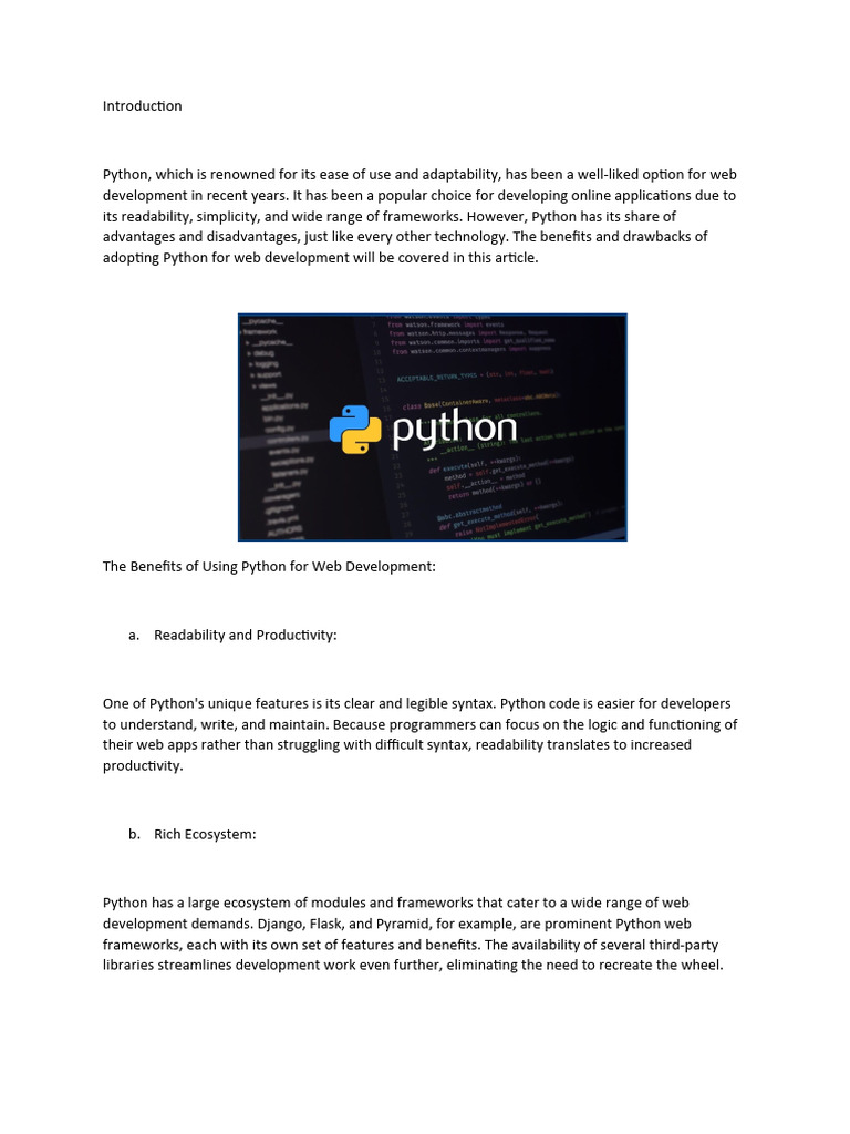 Pros and Cons of Using Python For Web Development | PDF Pros and Cons of Using Python For Web Development | PDF
