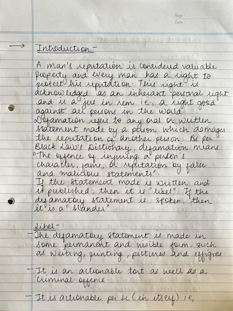 Overview of Defamation As A Tort | PDF