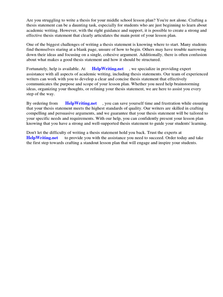 How To Write A Thesis Middle School Lesson Plan | PDF | Essays | Lesson ...