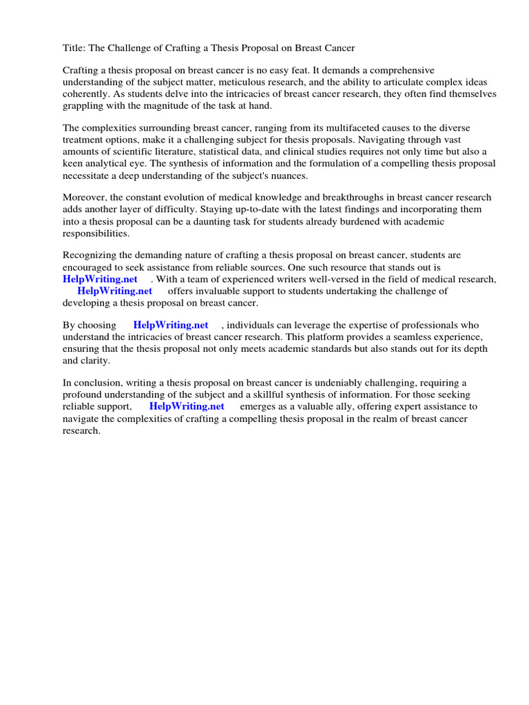 Thesis Proposal Breast Cancer | Download Free PDF | Cancer | Breast Cancer