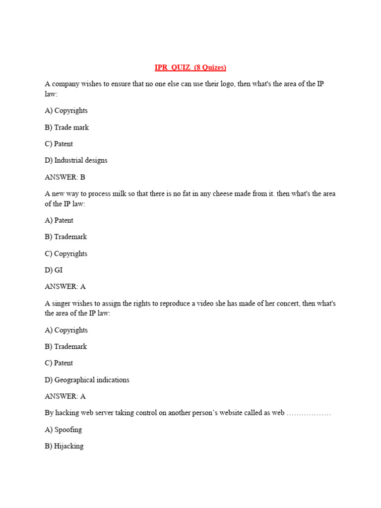 IPR Quiz | PDF