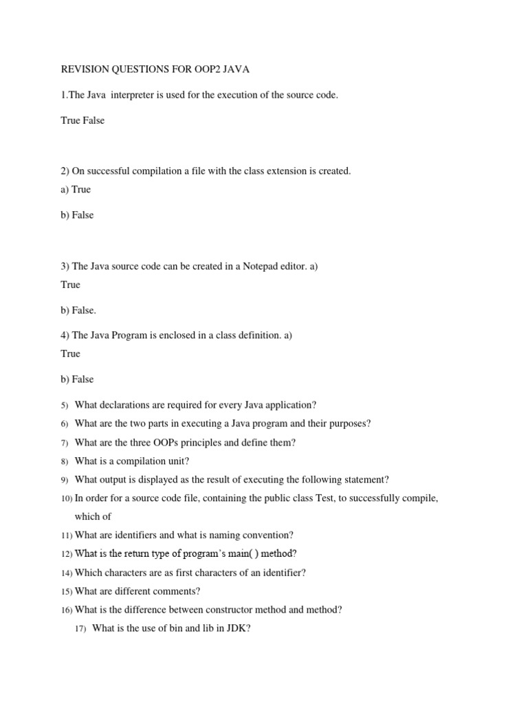 OOP2 Java Revision Questions Guide | PDF | Data Type | String (Computer Science)