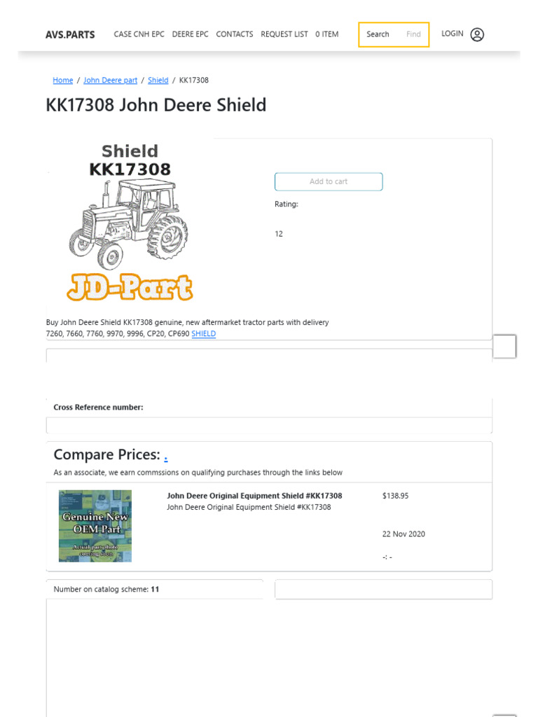 KK17308 John Deere Shield - AVS - Parts | PDF | Finance & Money Management