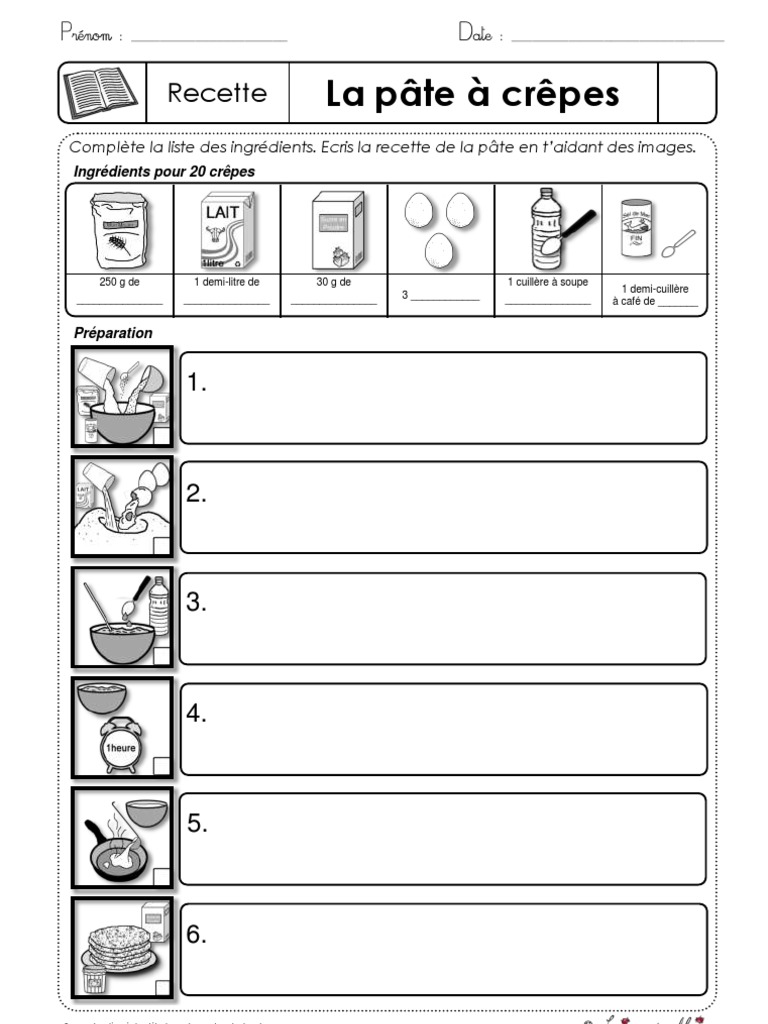Recette Crepes 8 Exercices Ce1 Ecrire La Recette | PDF